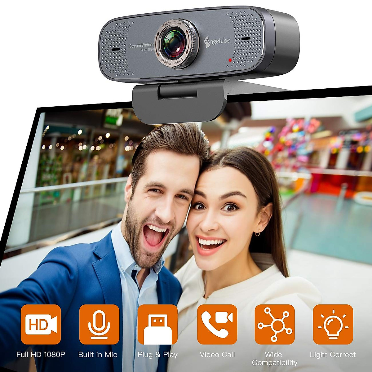 Angetube 1080P Web Camera for Computer HD Webcam with Microphone - USB Webcam PC Camera with 90-Degree Wide Angle Webcam, Plug and Play USB Webcam for Zoom | Skype | Teams | Streaming | Video Calling