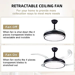Lcozdny Retractable Ceiling Fans with Lights and Remote, 42 Inch Modern Ceiling Fan with 3 Color Change for Living Room Dining Room Bedroom - Timer Setting & Reversible