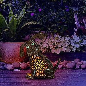 JAYXC HOME Dog Lantern Garden Statue Lamp Metal Rustic Figurine Vintage Dog Lantern Solar Powered Yard Decorations Zen Puppy Boston Terrier Novelty Night Lights Statues Outdoor Waterproof Yard