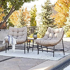 Papasan Scoop Outdoor Patio Chairs, Set of 2 - Natural