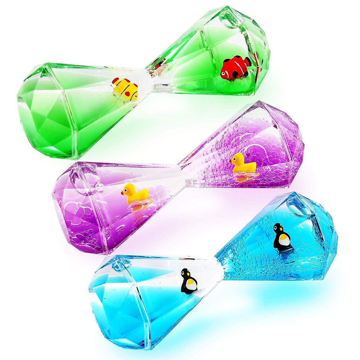 YUE Motion Liquid Motion Bubbler Floating Sea Creatures, Diamond Shaped Liquid Timer for Fidget Toy,Autism Toys, Children Activity, Calming Relaxing and Home Ornament (Purple Liquid with Duck Toys)