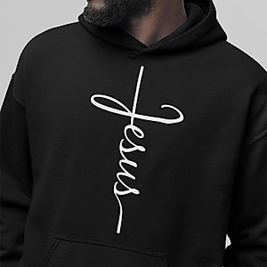 shop4ever Jesus Cross Hoodie Sweatshirts Small Black 0