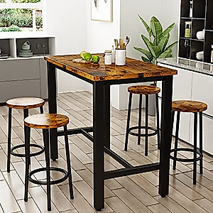 AWQM Bar Table Set, Kitchen Pub Table with 4 Stools, 5 Pieces Dining Table Set, Breakfast Table of 43.4 x 23.6 x 35.7 Inches, Stool of 11.8 x 11.8 x 23.8 Inches Each, Rustic Brown and Black