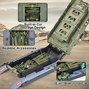 UNIH Tank Toy Sets, Military Transport Tank and 4PCS Army Vehicles, Tank & Vehicle Playset with 4 Sound and Launcher Birthday Gift for Kids Boys 3 4 5 6 7 Years Old ( Army Men Soldiers Included)