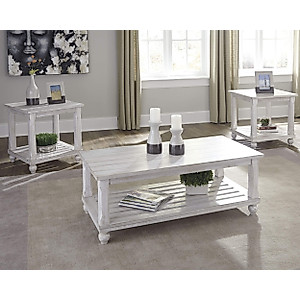 Signature Design by Ashley - Cloudhurst Contemporary 3-Piece Table Set; Two End Tables, White Wash Wood & Mair Poly Table Lamp - Farmhouse Style - Timeworn Finish - Black