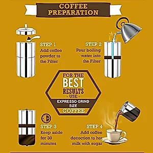 KERAM south indian coffee drip maker-permanent/reusable phin filter for 3-4 serving cup 6.6 Oz(200 ml) made of metal SS 304 food grade camping/travelling small decoction dripper maker,Silver, CDM-200