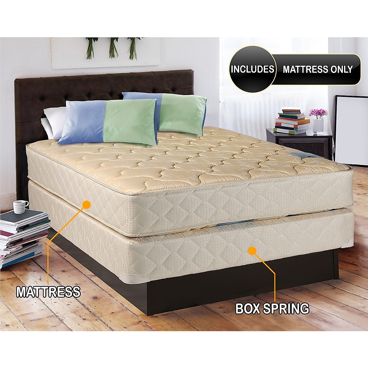 Dream Solutions USA DS USA Chiro Two-Sided Gentle Firm Full XL Mattress Only with Mattress Cover Protector (Beige) - Orthopedic, Innerspring Coils, Long Lasting Comfort, Quilted Fabric Cover