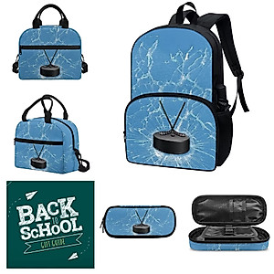Agoviwo Hockey Graphic School Backpack for Girls 10-12 Aesthetic Book Bag, Lunch Bag and Pencil Case Organizer
