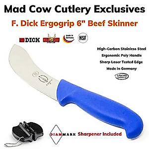 F. Dick Ergogrip 6 Inch Beef Skinner With Diammark Dual Action Knife Sharpener - High-Carbon Stainless Steel Blade - Ergo Handle - Professional Butcher Knife - Knife Made In Germany