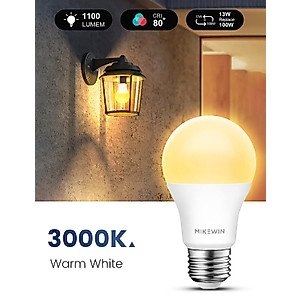 MikeWin Dusk to Dawn Light Bulbs Outdoor, 3000K Warm White, 12W(100W Equivalent) Auto ON/Off Light Sensor LED Lighting Bulb for Wall Lantern, Porch, Boundary, Garage, Patio, Front Door, 4 Pack