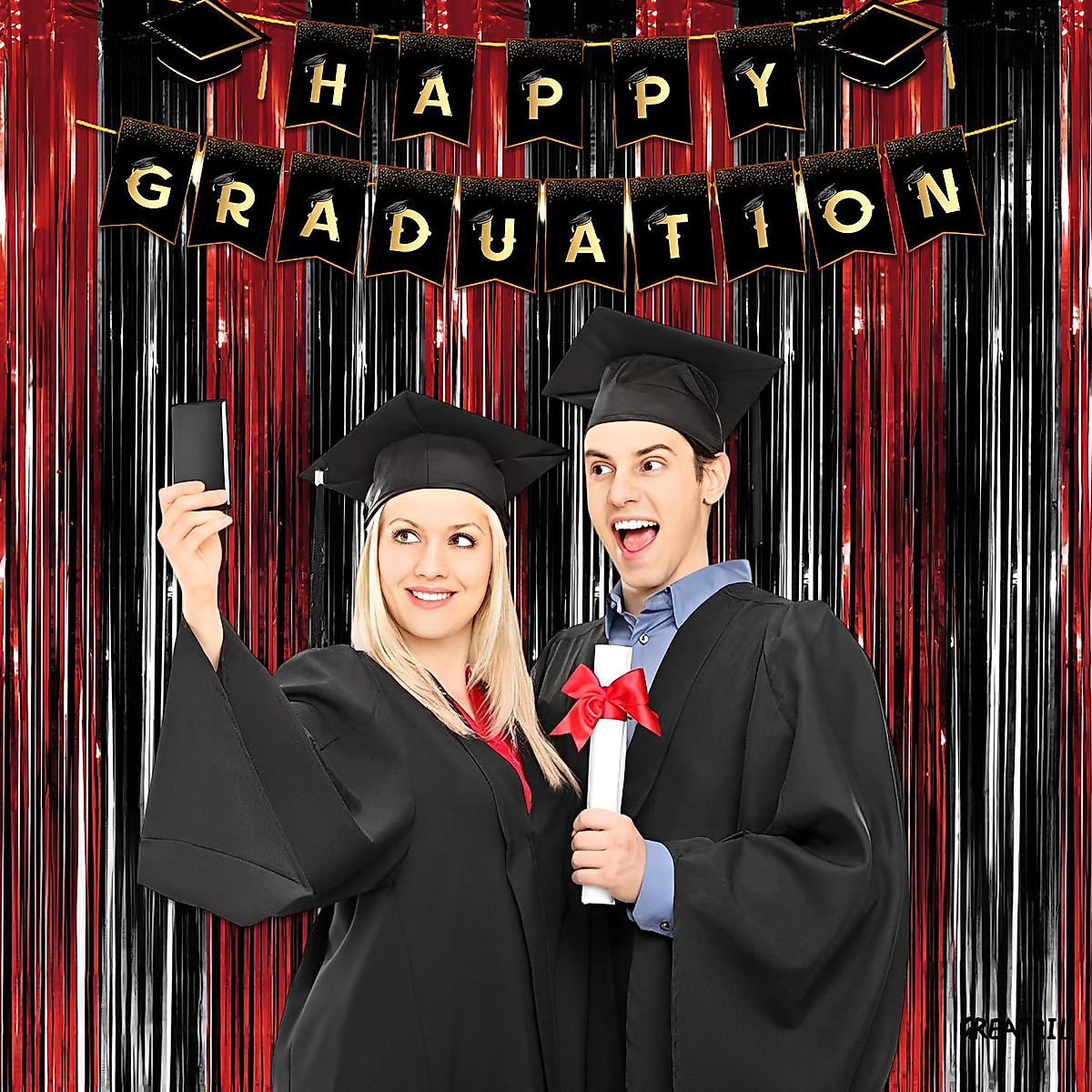 Black Red Party Streamers Backdrop - GREATRIL Foil Fringe Tinsel for Stranger/Friday Party - 3.2ft X 8.2ft - 2 Packs