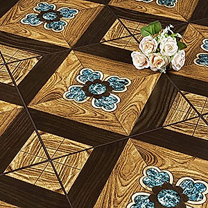 FunStick Vintage Sevilla Peel and Stick Floor Tile Waterproof 12x12 in Brown Vinyl Flooring Tiles Peel and Stick Tiles for Bathroom Floor Tile Stickers Walls Kitchen Laminate Flooring Removable 5 Pcs