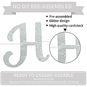 BEISHIDA Silver Happy Birthday Banner - NO DIY,10Feet,Pre-Strung-Glitter Happy Birthday Sign, Happy Birthday Garland,Happy Birthday Backdrop,Happy Birthday Decorations for Women
