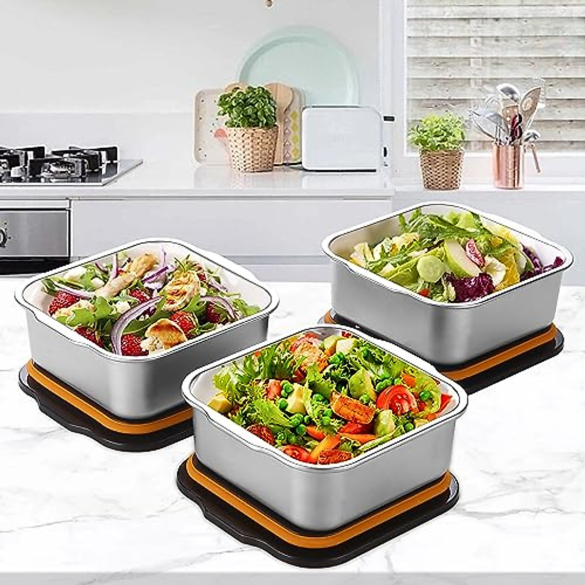 BEFOY Stainless Steel Food Storage Containers with Lids 1100ML* 3 Food Lunch Box Containers Leak-proof Light Easy Set with Air Vent Snack Boxes for People, Kitchen Storage…