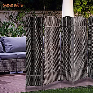 SereneLife Woven Fiber Screen Room Divider - Portable Freestanding Indoor Decorative 8-Panel Room Divider, Room Separator, Folding Privacy Screen, Dressing Area, Office - SereneLife SLRDX89