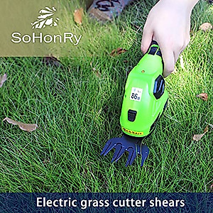 SOHONRY 2 in 1 Cordless Grass Shears Handheld Grass Hedge Trimmer, Electric Grass Clippers Shrub Bush Trimmer for Garden, with Rechargeable 8V Battery and Charger Included