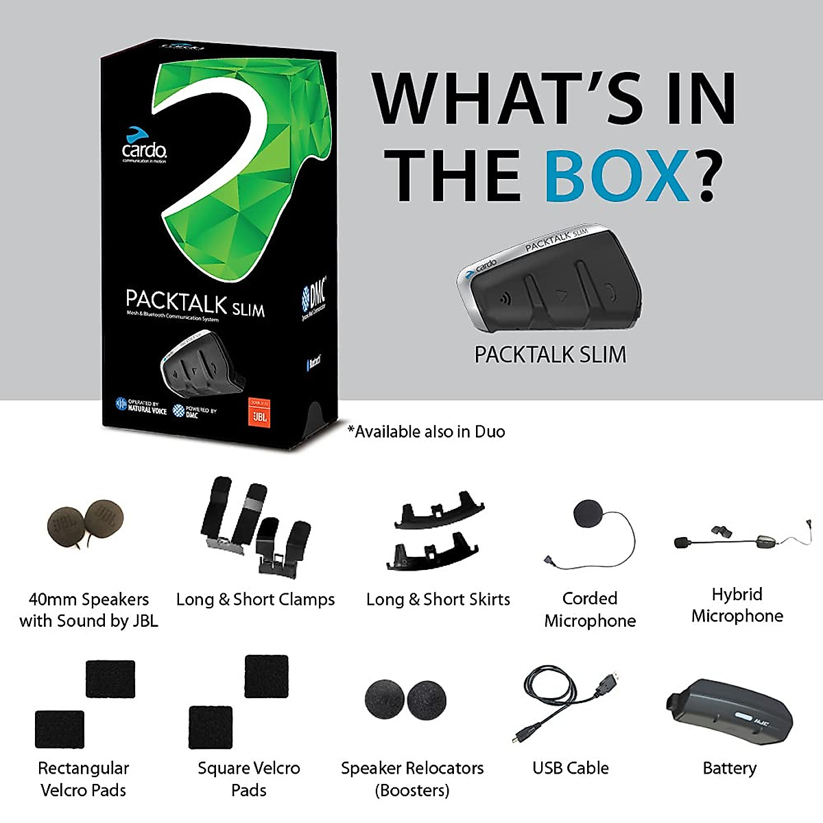 Cardo PTS00101 - PACKTALK Slim Motorcycle Bluetooth Communication System Headset - Black, Dual 2 Pack