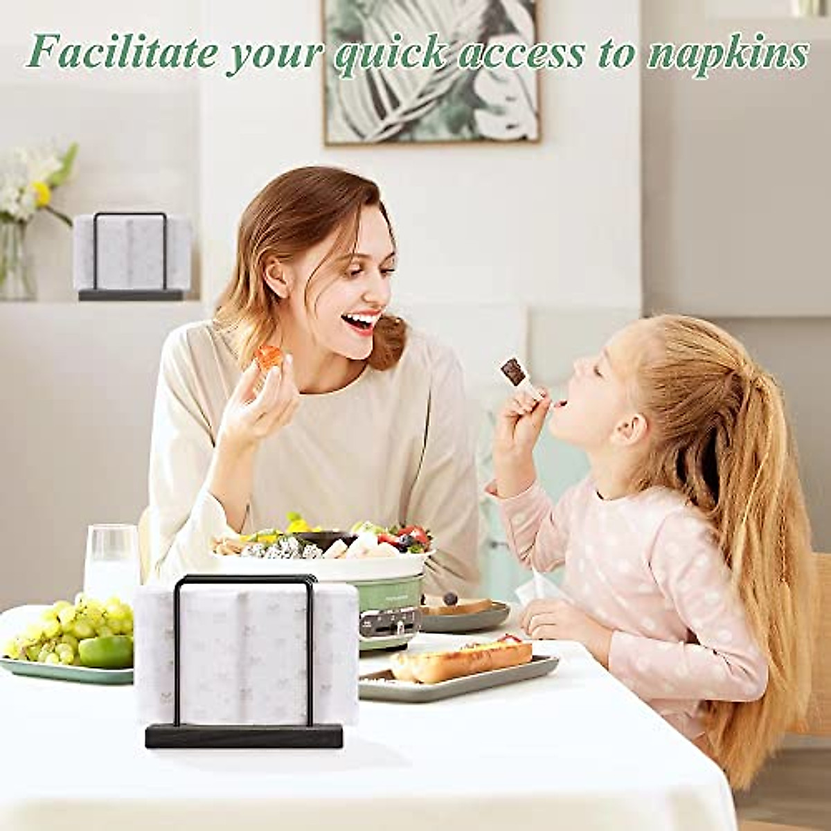 Napkin Holder for Table Modern Black, Acacia Wood Napkins Holder with Metal Wire, for Kitchen Dining Table Farmhouse Cocktail Picnic Bar Rustic, Wood Holders for All Dining Room Home Decors