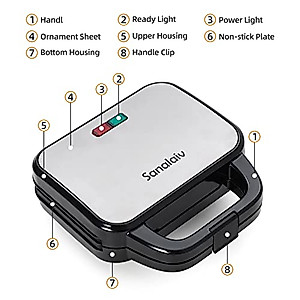 Sanalaiv Waffle Maker, Waffle Maker with Removable Plates, Nonstick Chaffle Maker, Small Waffle Maker Mini, Keto Waffle Iron Easy to Clean, PFOA Free, 5.5 Inches * 2Pcs