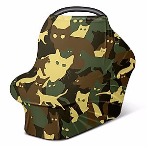 Baby Car Seat Stroller Covers Camouflage Ghost Cat Kitten Camo Nursing Cover Breastfeeding Scarf Soft Breathable Stretchy Infant Car Canopy Coverage Carseat Cover for Boys and Girls Multi Use