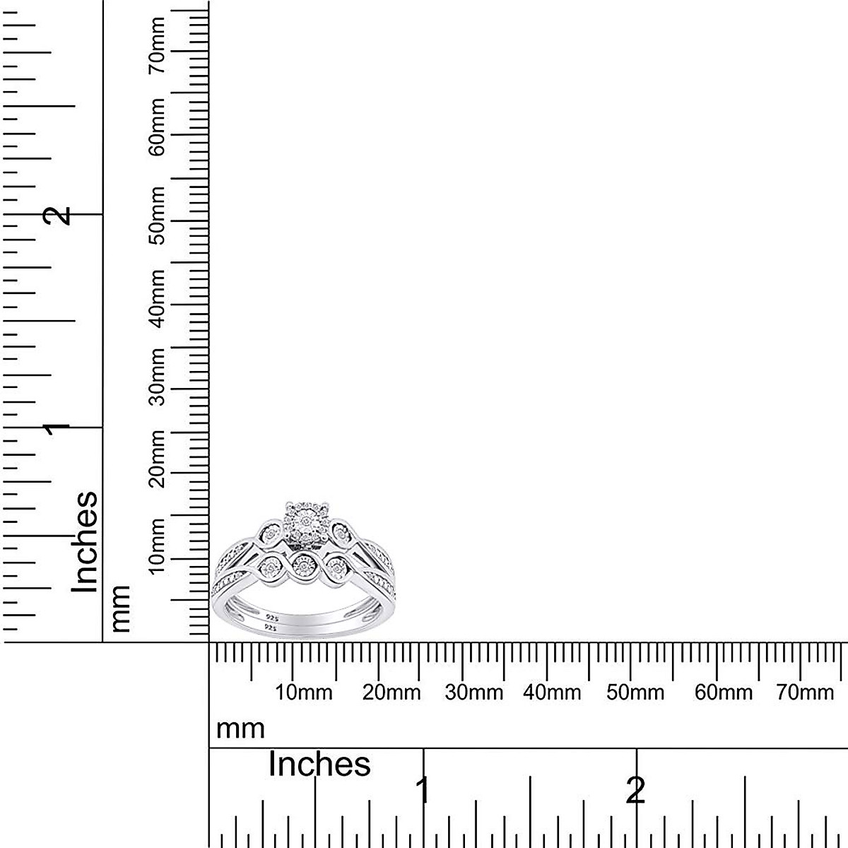 AFFY 1/10 ctw Round White Natural Diamond Set Ladies Engagement Wedding Bridal Ring Set In 14k White Gold Plated Sterling Silver (I-J / I2-I3, 0.10 ctw) Size-6