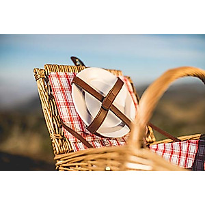 PICNIC TIME Piccadilly Picnic Basket - Romantic Picnic Basket for 2 with Picnic Set, (Red & White Plaid Pattern)