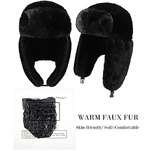 Twistover 2 Pcs Trapper Hat Furry Ushanka Russian Hat Warm Fluffy Hat Windproof Winter Hat Earflap Ski Hunting Hat Men Women(Black)