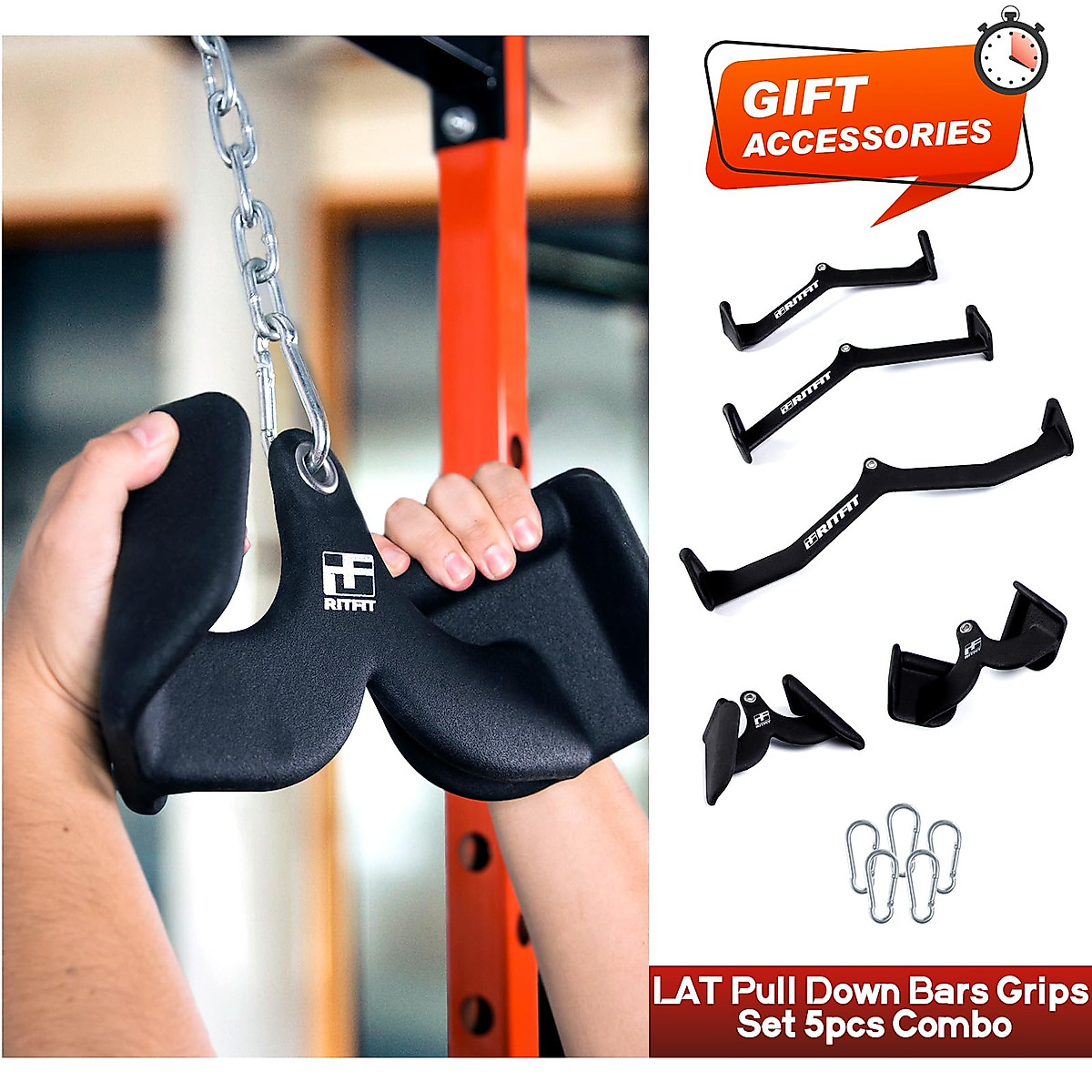 RitFit Squat Rack Power Cage Home Gym Package, Includes 1000LBS Power Rack with LAT Pull Down, Weight Bench, Rubber/Bumper Plates Set with Olympic Barbell (Package 1.6K (Bumper Plate 230LBS))-Orange