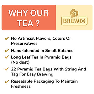 BREWIX, Peach Party (22 Pyramid Tea Bags) | Black Tea with Peach | Premium Black Tea with Peach | Floral & Refreshing Peach Tea Bags | Iced Tea Bags | Caffeinated And Sugar-Free