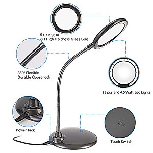 5X Rechargeable Magnifying Glass with Light and Stand, KACIOPOO Lighted Magnifying Glass Hands Free for Reading, Seniors, Hobbies, Craft