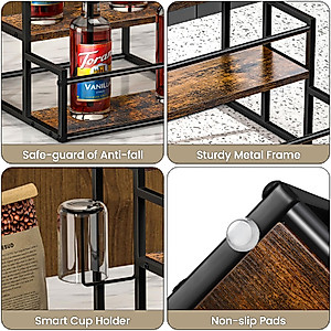 Homedawn Coffee Syrup Rack Organizer, Syrup Bottle Holder Stand for Coffee Bar, 3-Tier 12 Bottles Storage Shelves for Syrup, Wine, Dressing for Kitchen Countertop, Rustic Brown & Black
