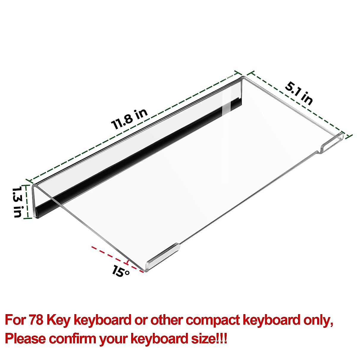 Egchi Small Computer Keyboard Stand, 11.8 x 5.1 Inch- Keyboard Tray for 78 Keys Keyboard, Acrylic Keyboard Riser Lift for Desk, keyboard Holder for Mini Computer Keyboard & Apple Magic Keyboard -Clear