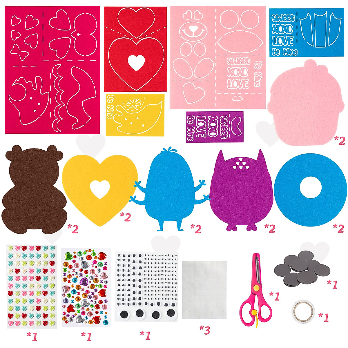 MALLMALL6 12Pcs Valentine’s Day Felt Crafts Kit Make Your Own Valentines Craft Gift DIY Fridge Magnets for Kids Valentine Decoration Supplies DIY Craft for Home Class Game Activities