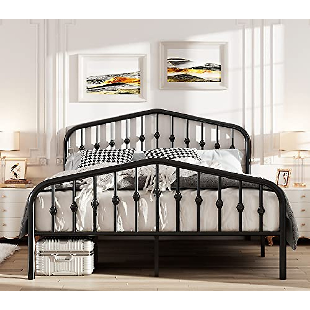 Allewie King Size Metal Platform Bed Frame with Chic Headboard and Footboard, Modern Design with Large Storage Space, No Box Spring Needed, Easy Assembly, Black