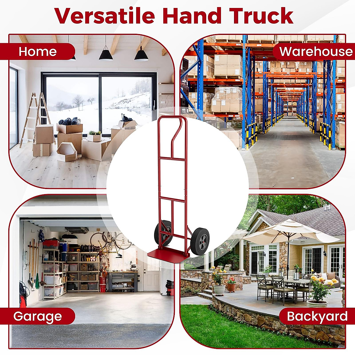 Goplus Hand Truck, P-Handle Hand Truck Dolly w/Vertical Loop Handle, 10” Rubber Wheels, 15”x8” Foldable Nose Plate, 660LBS Capacity, Heavy Duty Metal Dolly Cart for Lifting, Stairs (Red)