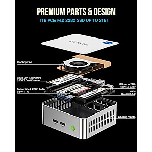 GMKtec Mini PC Intel i5-12450H(Turbo 4.4 GHz) 32GB DDR4 1TB M.2 NVMe SSD, Windows 11 Pro Mini Computers, USB 3.2, Type-C/WiFi 6, BT5.2, RJ45 2.5G/ 4K Triple Display Desktop PC