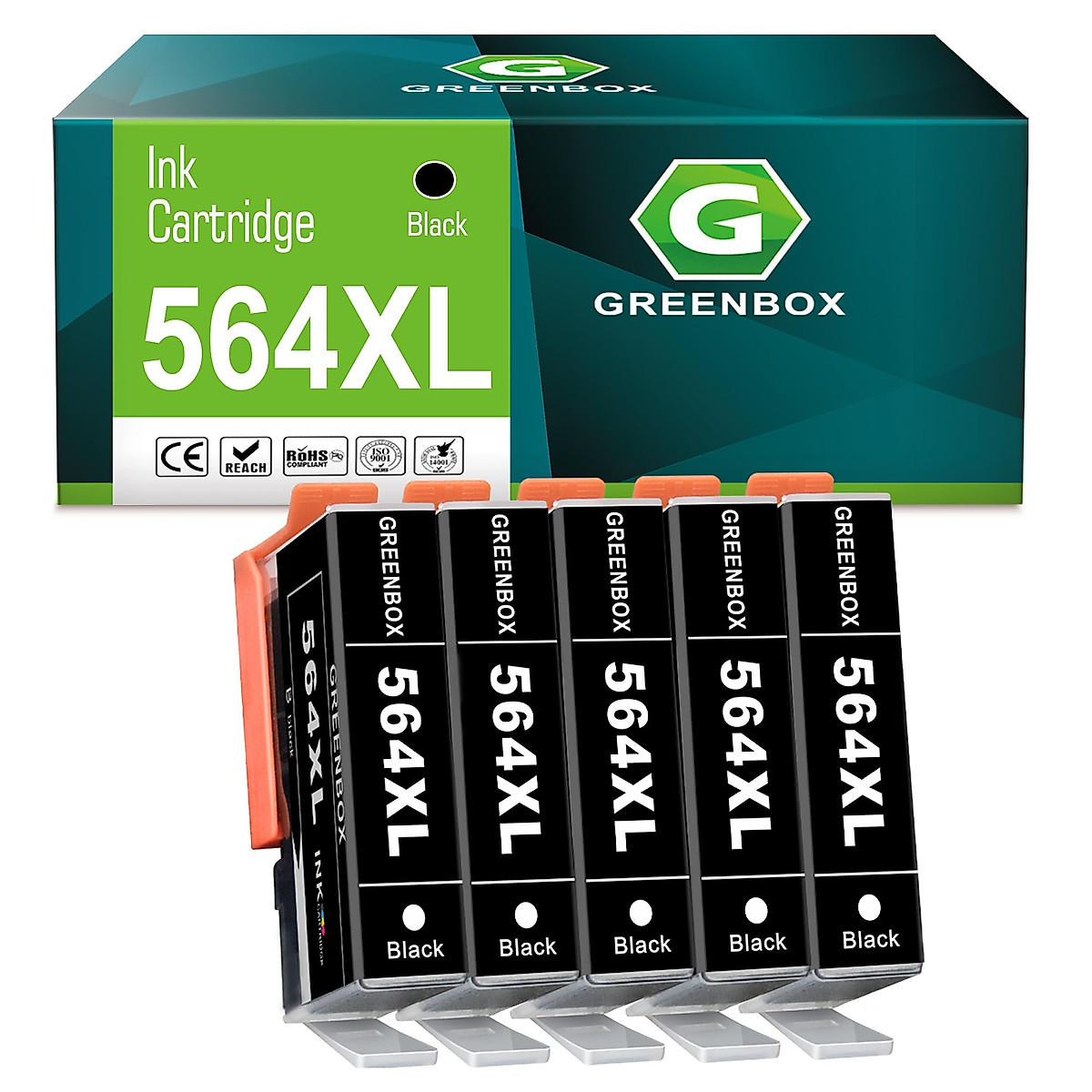 GREENBOX Compatible 564 564XL Ink Cartridge Replacement for HP 564 564 XL for HP Photosmart c309a c309g b209a 7520 7525 5510 5520 C5580 Printer (5 Black)