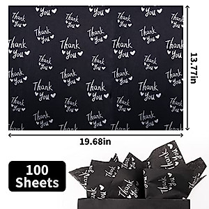 MR FIVE 100 Sheets Black with Silver Thank You Tissue Paper Bulk,20" x 14",Silver Thank You Tissue Paper for Packaging,Gift Bags,Metallic Silver Tissue for Weddings,Graduation,Birthday,Thanksgiving