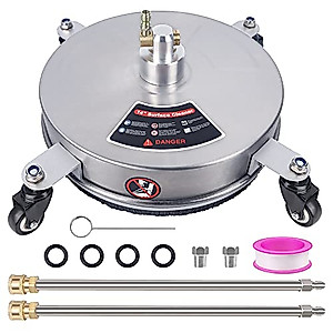 Biswing 14" Pressure Washer Surface Cleaner with 4 Wheels, Stainless Steel Power Washer Accessory for Driveways Sidewalks Patios Cleaning, 1/4" Quick Connector, 2 Extension Wand Attachments, 4000 PSI