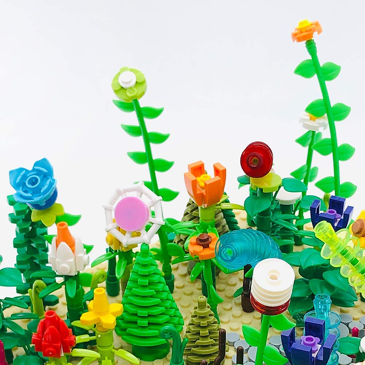 Botanical Garden Building Sets Parts,Plants Trees Jungle Flowers Leaves Grass Scenery Accessories Park House Building Bricks Toy Set for Kids 6+ (Not Include Baseplate)