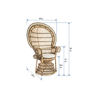 KOUBOO Grand Pecock Retro Peacock Chair in Rattan with Seat Cushion, Natural Color, Large