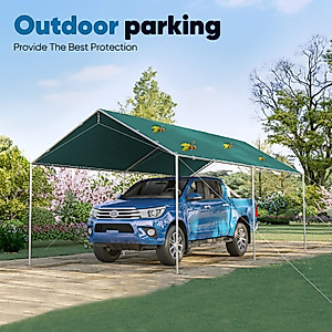 Quictent 10x20 ft Heavy Duty Car Canopy Galvanized Frame Carport Outdoor Party Tent Boat Shelter with 3 Reinforced Steel Cables - Green