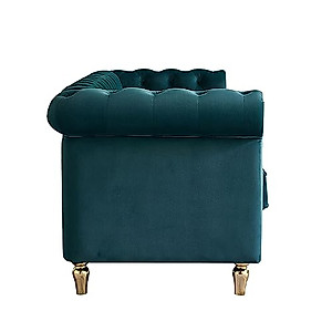 EMKK Large Chesterfield Sofa 3 Seater Modern Velvet Couch Upholstered Sofá with Tufted Back for Living Room Furniture,Nailhead Trim Round Armset, F-Green