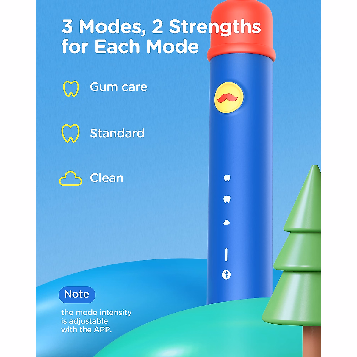 Bitvae K7S Kids Electric Toothbrush for Age 4+, Rechargeable Power Toothbrush with Pressure Sensor, Bluetooth Kids Toothbrush Boys and Girls, 3 Modes, 2Mins Smartimer, Soft (Blue)