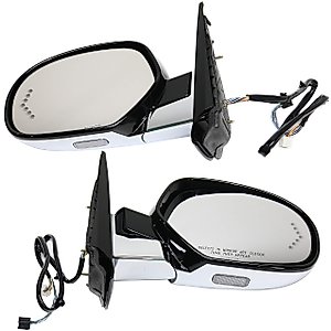Kool Vue Driver & Passenger Side Power Heated Mirrors for Cadillac Escalade Escalade ESV 2007-2014 Power Fold With Signal Light, Memory & Puddle Lamp; Without Blind Spot Monitor Chrome