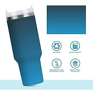 MCHIVER Blue Teal Gradient 40 oz Tumbler with Handle and Straw Stainless Steel Vacuum Water Bottle Leak-proof Travel Coffee Mug Insulated Cup for Car Home Office