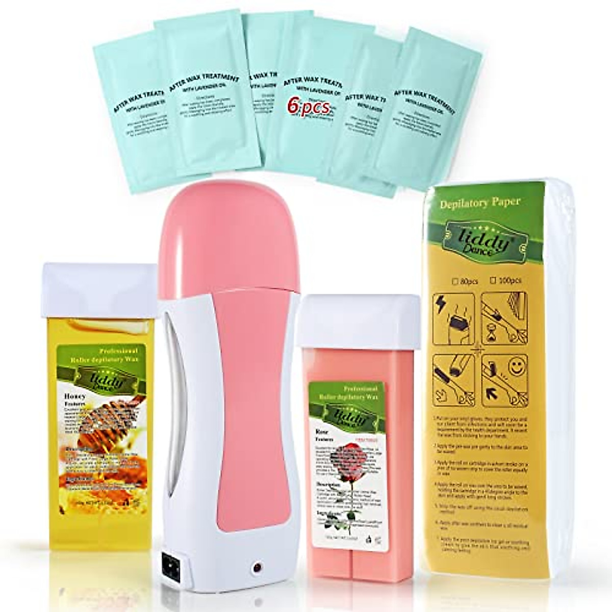 Roll On Wax for Women, Waxing Kit for Sensitive Skin, Rose & Honey Roll On Wax Kit for Larger Areas of the Body, Roller Waxing Kit Hair Removal, at Home Waxing Kit for Women and Men