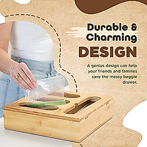 Spirack Ziplock bag organizer-Kitchen Drawer Organizer, Pantry Organization and Storage-Compatible with Gallon, Quart, Sandwich, and Snack Food Bags, Bamboo Baggie Organizer, with Hinged Lid (4 Slot)