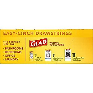 Glad Small Drawstring Trash Bags with Clorox, 4 Gallon Grey Trash Bags, Lemon Fresh Bleach Scent, 34 Count (Package May Vary)