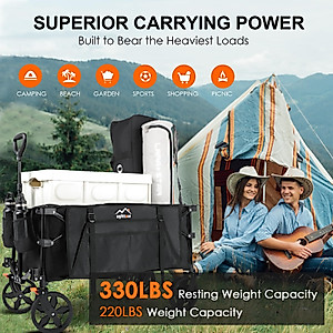 Uyittour Wagon Cart Heavy Duty Foldable, Collapsible Folding Wagon with Compact Folding Design, Utility Grocery Wagon with Side Pocket and Brakes for Shopping, Sports, Camping and Garden